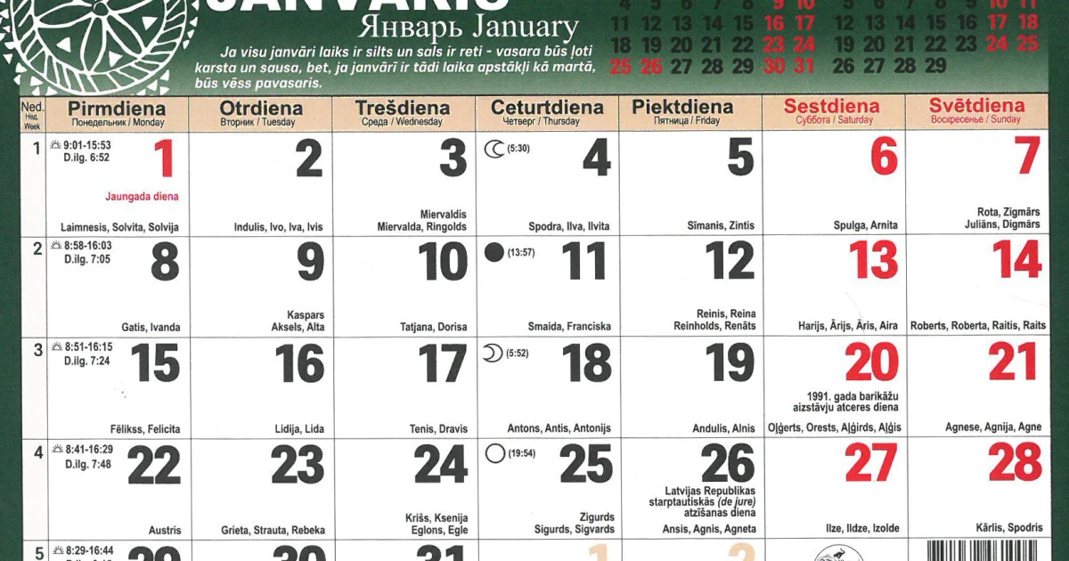 Kalendārs 2024. Bez Bildēm A5